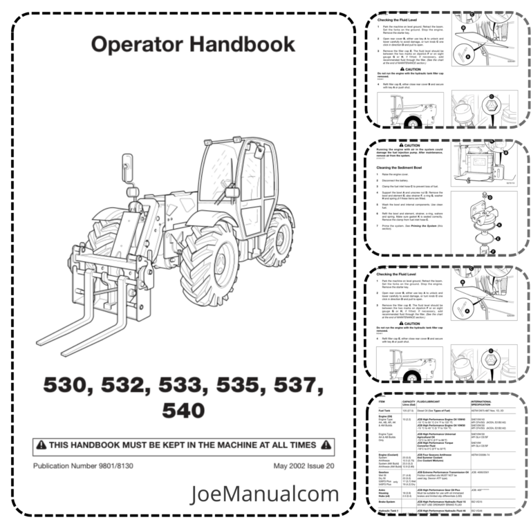 JCB 530 532 533 535 537 Telehandler Operator Manual 9801/8130