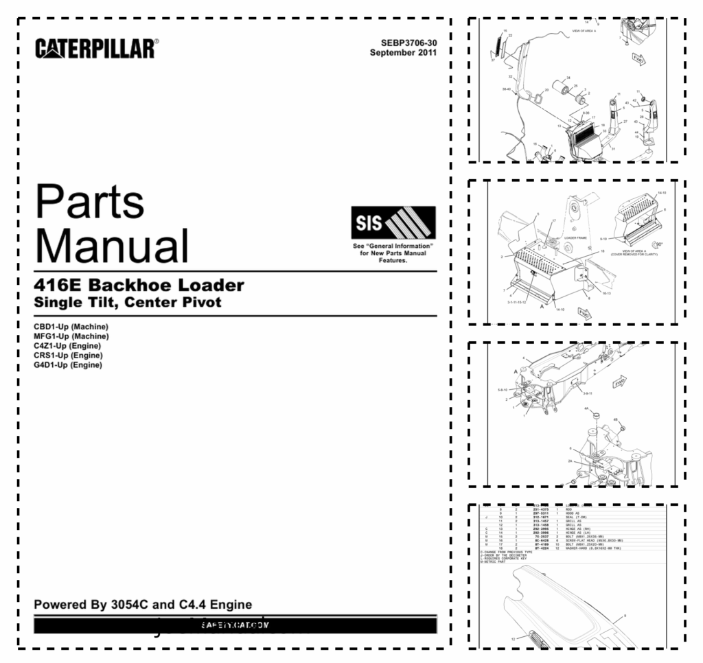 Caterpillar 416E Backhoe Loader Parts Manual