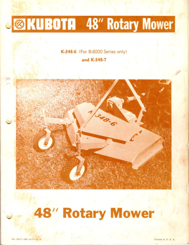 Kubota K348-6 K348-7 Rotary Mower Operators Manual