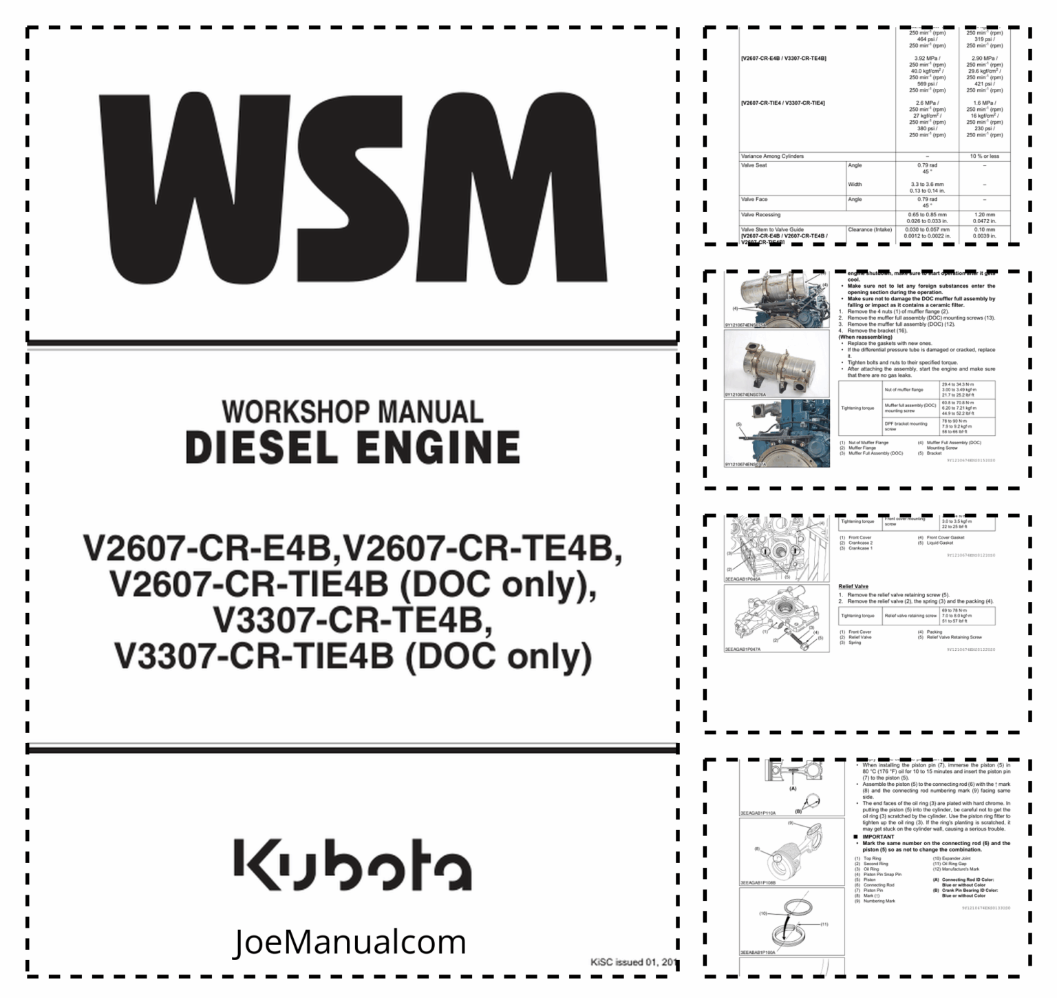 Kubota V2607 V3307 CR TE4B TIE4B Engine Workshop Manual