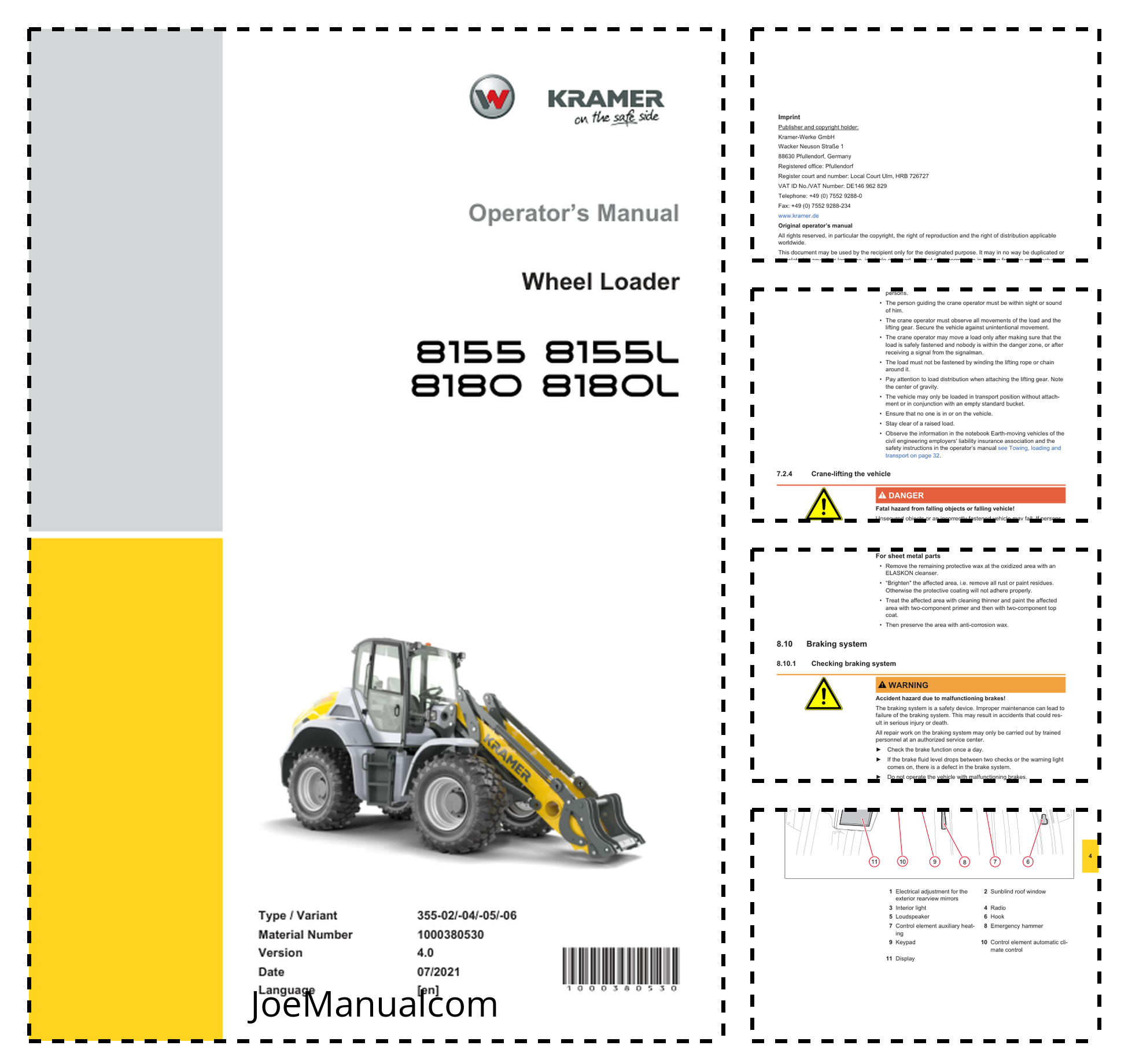 Kramer 8155 8155L Wheel Loaders Operators Manual
